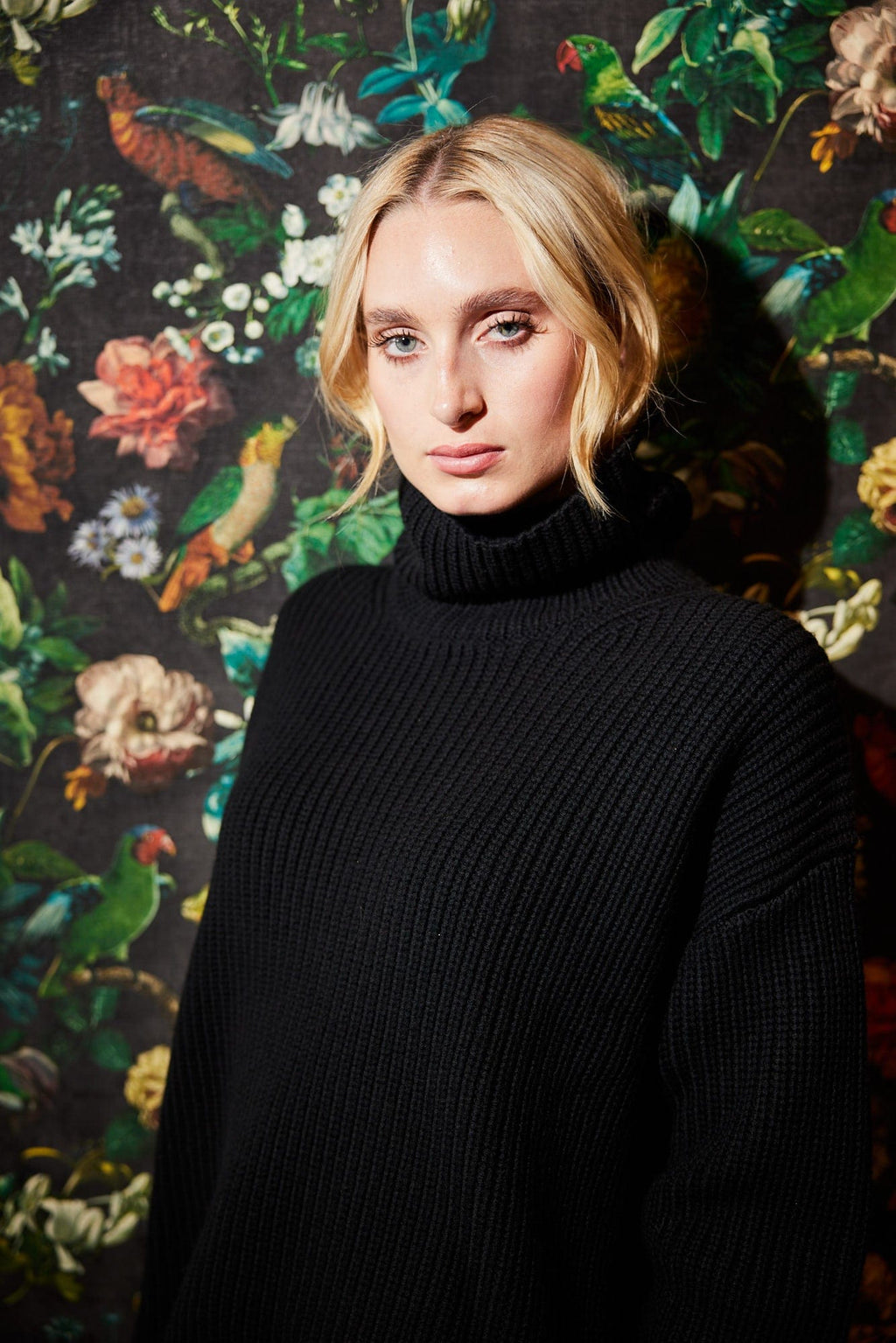 Textured Turtleneck in Black | Women's Merino Wool Sweater – Lindsay ...