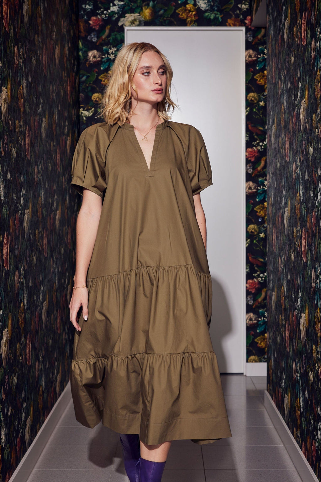 Joan Maxi Dress in Khaki | 100% Cotton Poplin Tiered Maxi Dress ...